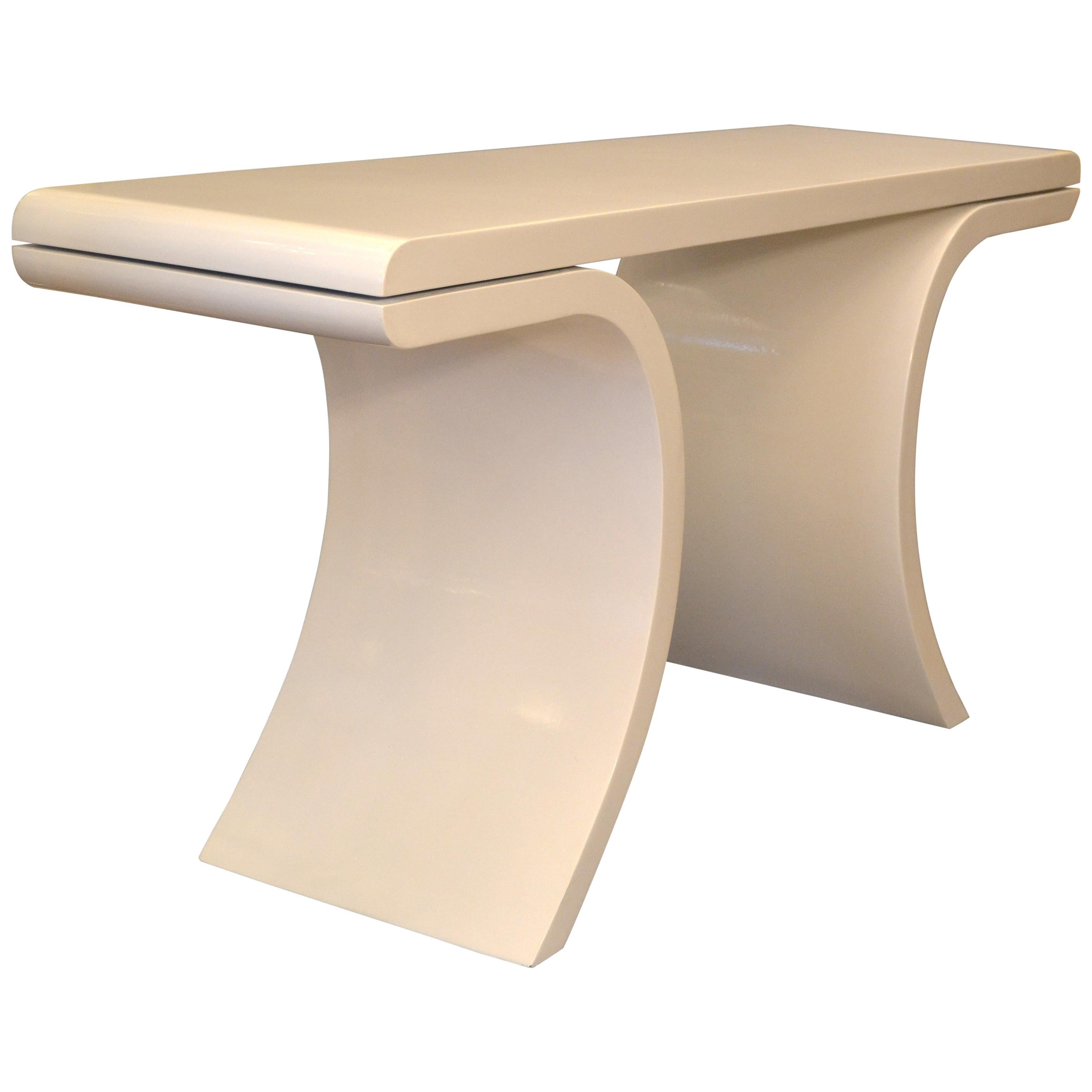 Hollywood Regency White Lacquer Console Table with Curved Legs For Sale ...