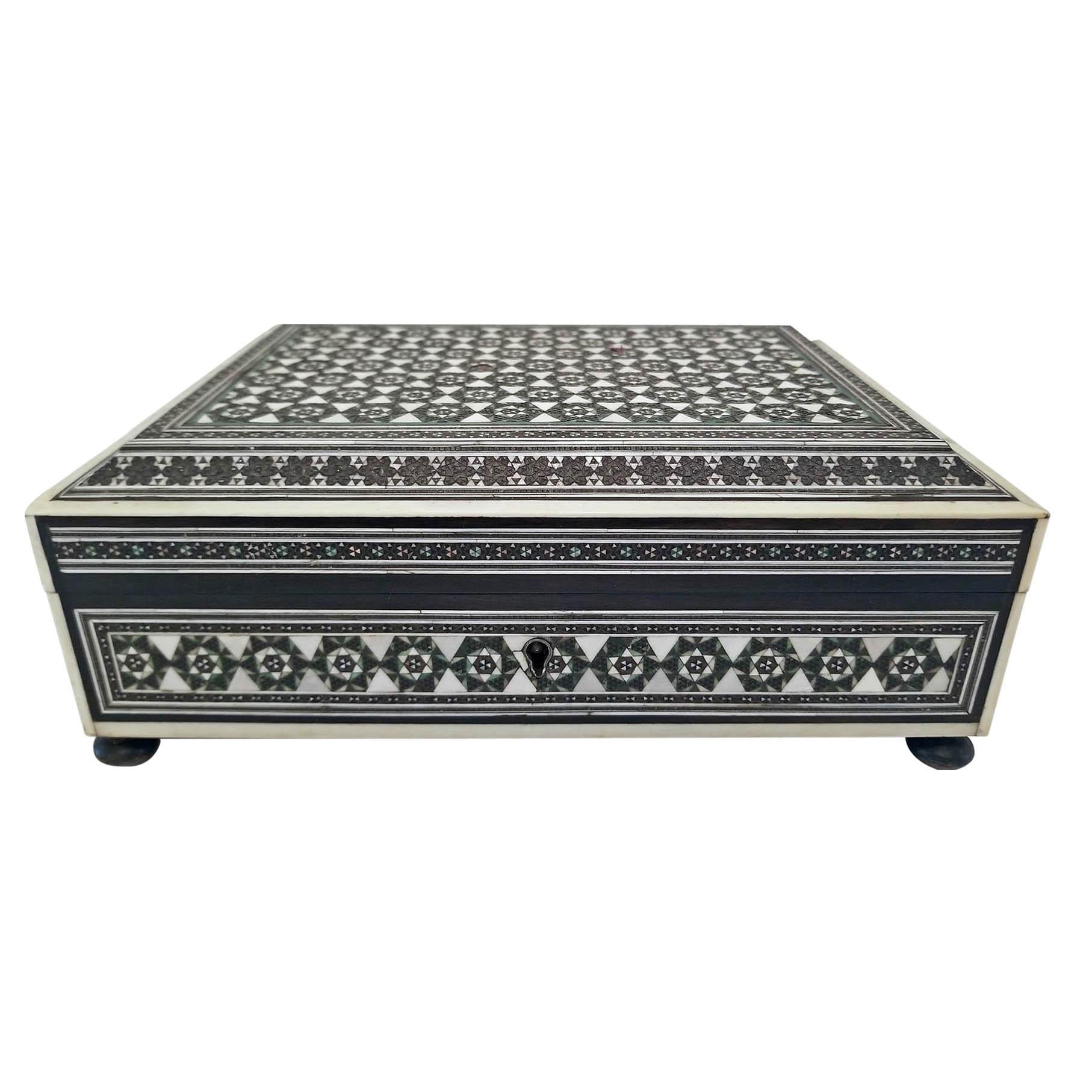 19th Century Anglo-Indian Large Sadeli Sewing Box with Hidden Writing ...