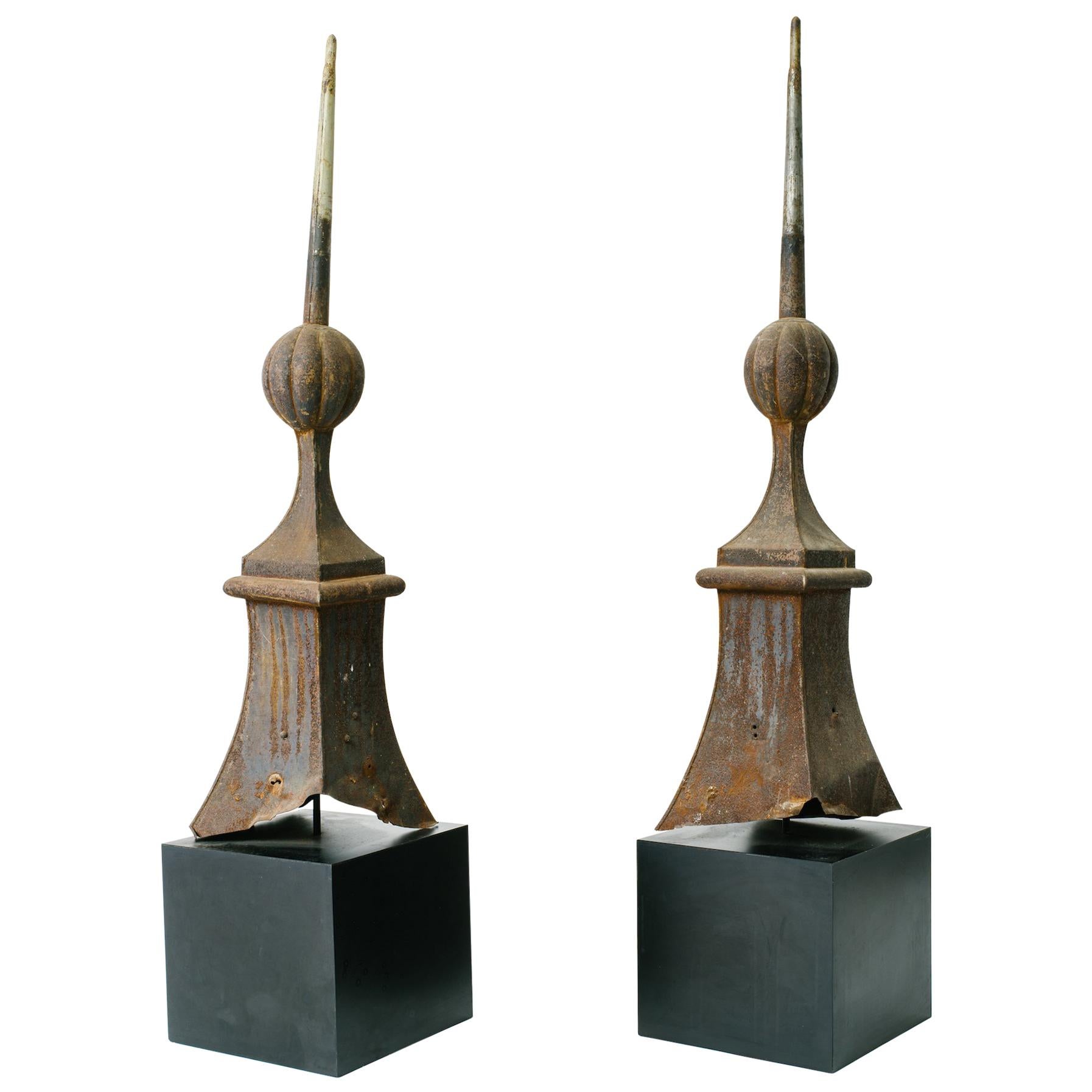 Pair of Italian Architectural Ornate Metal Flame Finials at 1stDibs