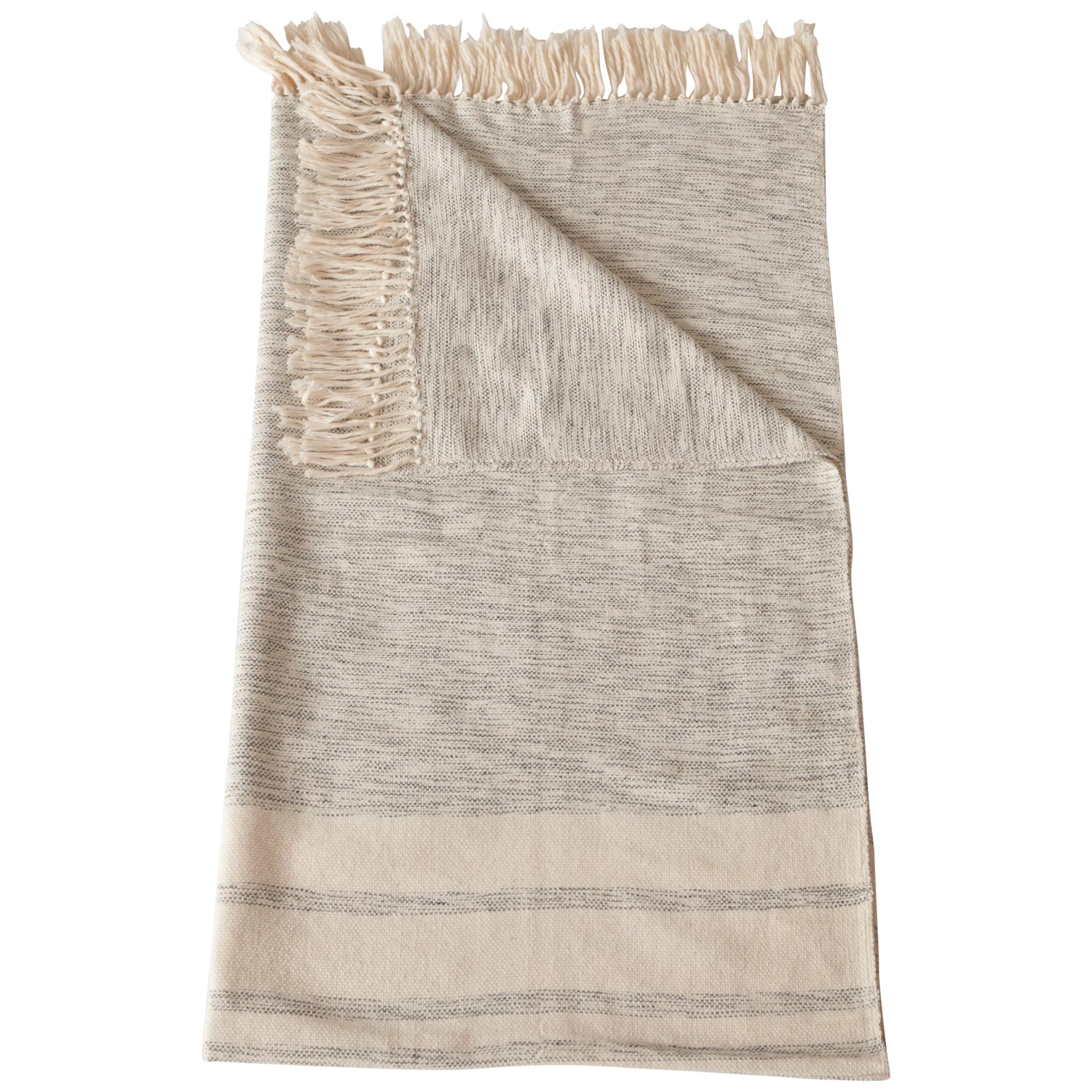 Handwoven Cotton Throw in Natural and Gray with Herringbone Hem, in ...