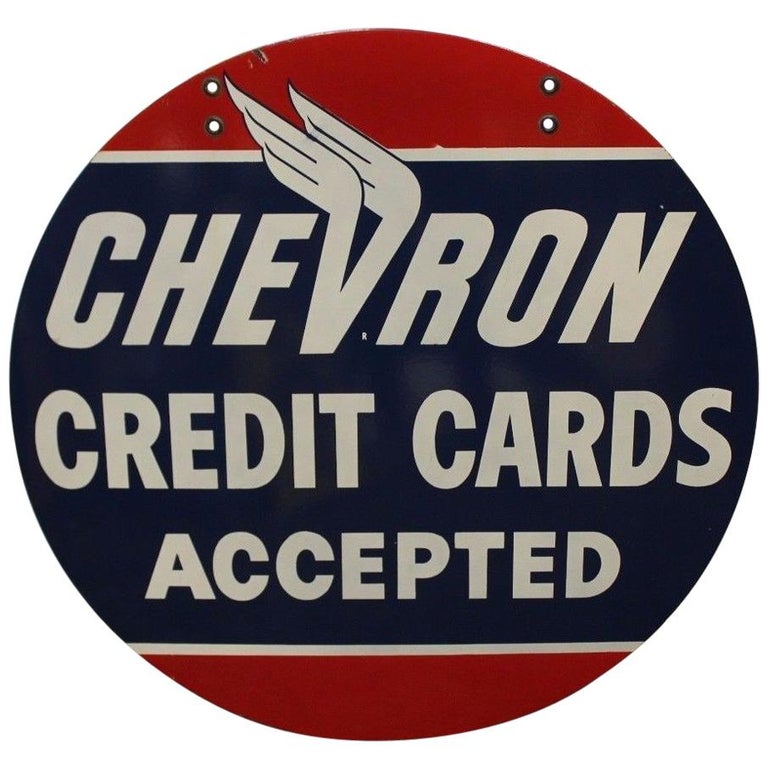 1950s Chevron Credit Cards Dealer D.S. Porcelain Sign For Sale at 1stdibs
