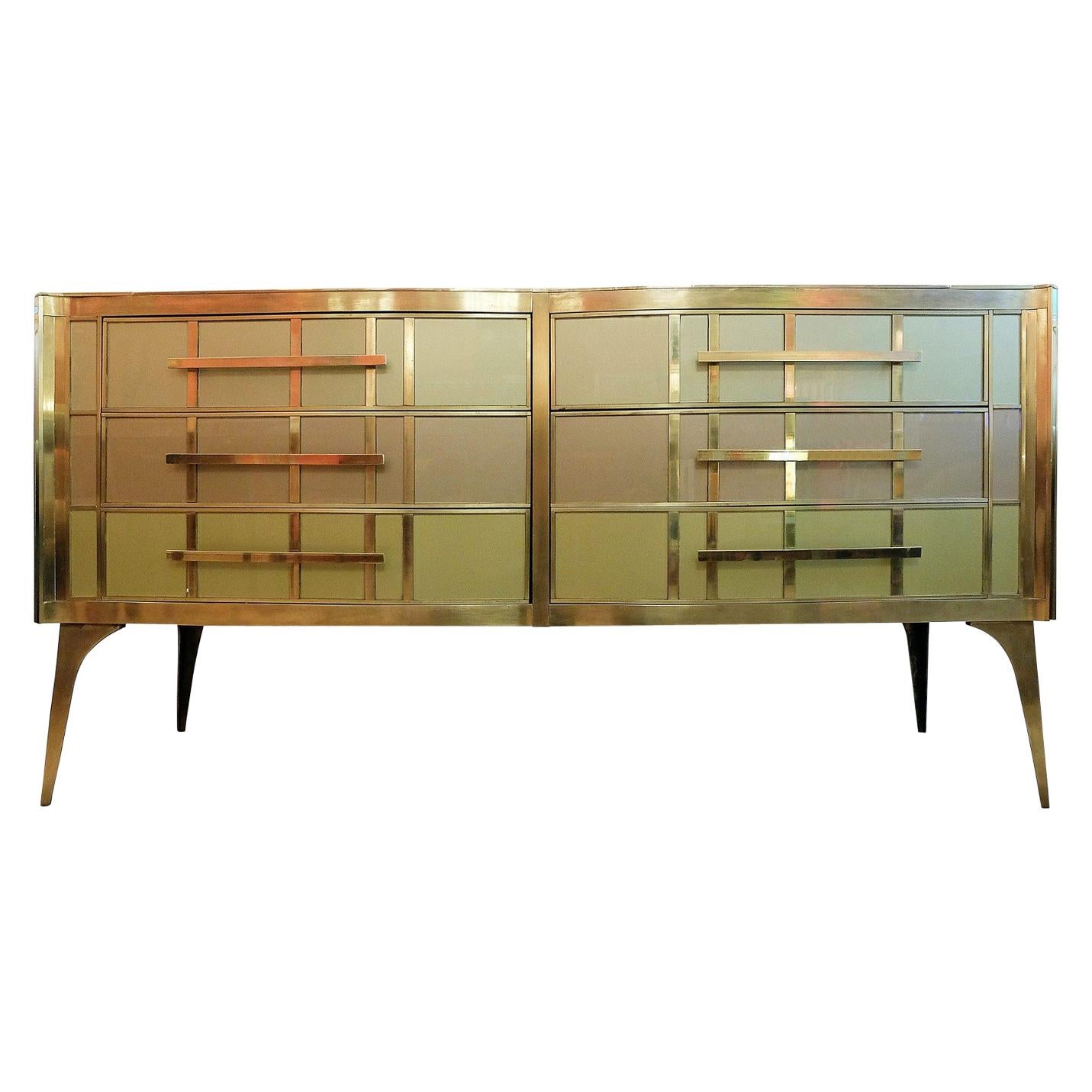 Italian Pastel Colored Glass and Brass Sideboard at 1stDibs
