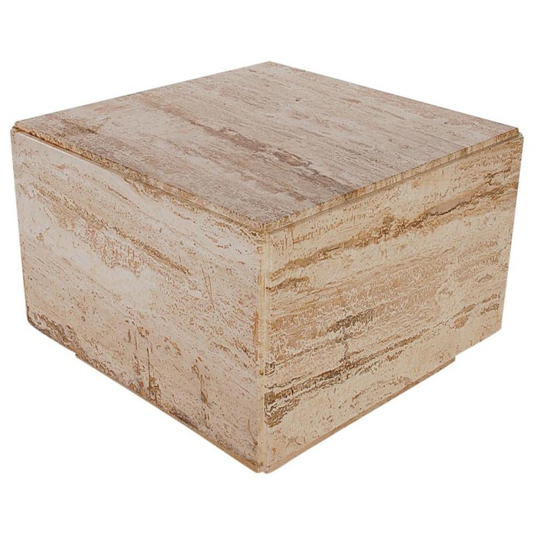 Midcentury Italian Modern Travertine Marble Cube Cocktail Table or Side ...