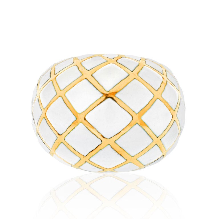 David Webb Platinum and 18k Gold White Enamel Checkerboard Pattern ...