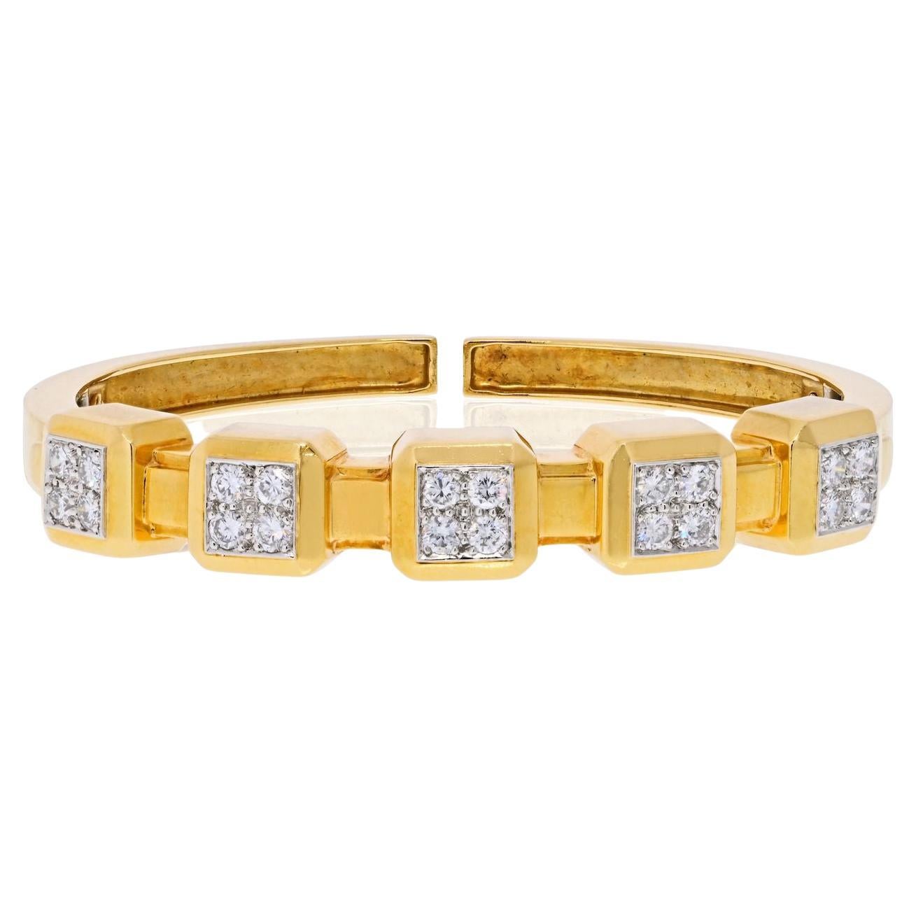 David Webb Platinum and 18K Yellow Gold Rigid Diamond Wave Cuff ...