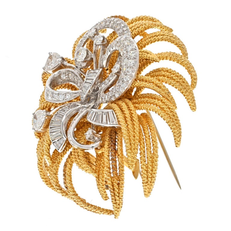 David Webb Platinum and 18K Yellow Gold 8 Carat Diamond Spray Brooch ...