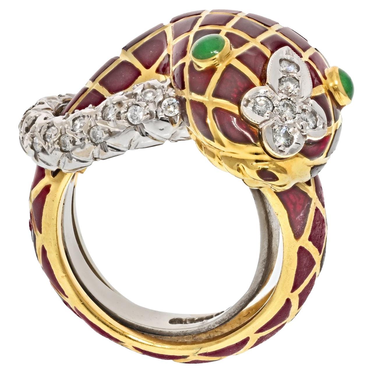 David Webb 18K Yellow Gold Two Snakes, Emeralds, Diamonds, Interlocking ...