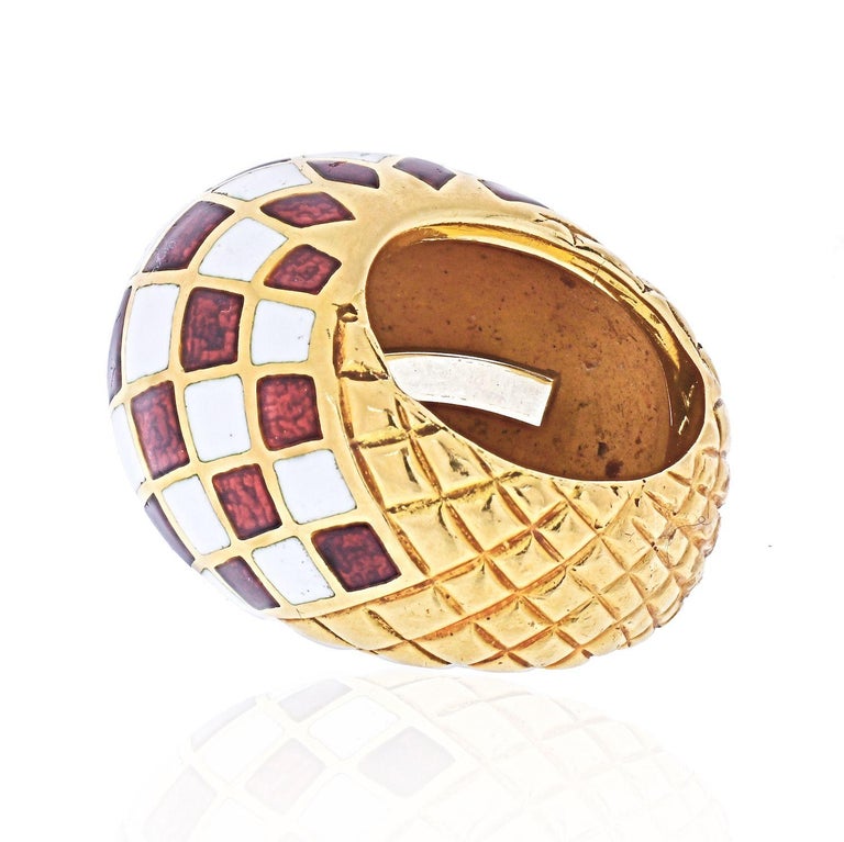 David Webb Platinum and 18k Yellow Gold Checkerboard Dome Ring For Sale ...