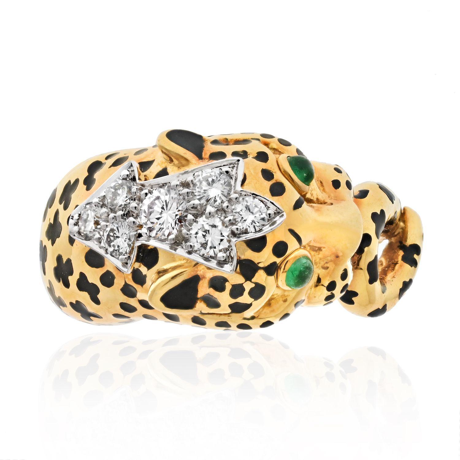David Webb Platinum and 18K Yellow Gold Cute Diamond Leopard Ring at ...