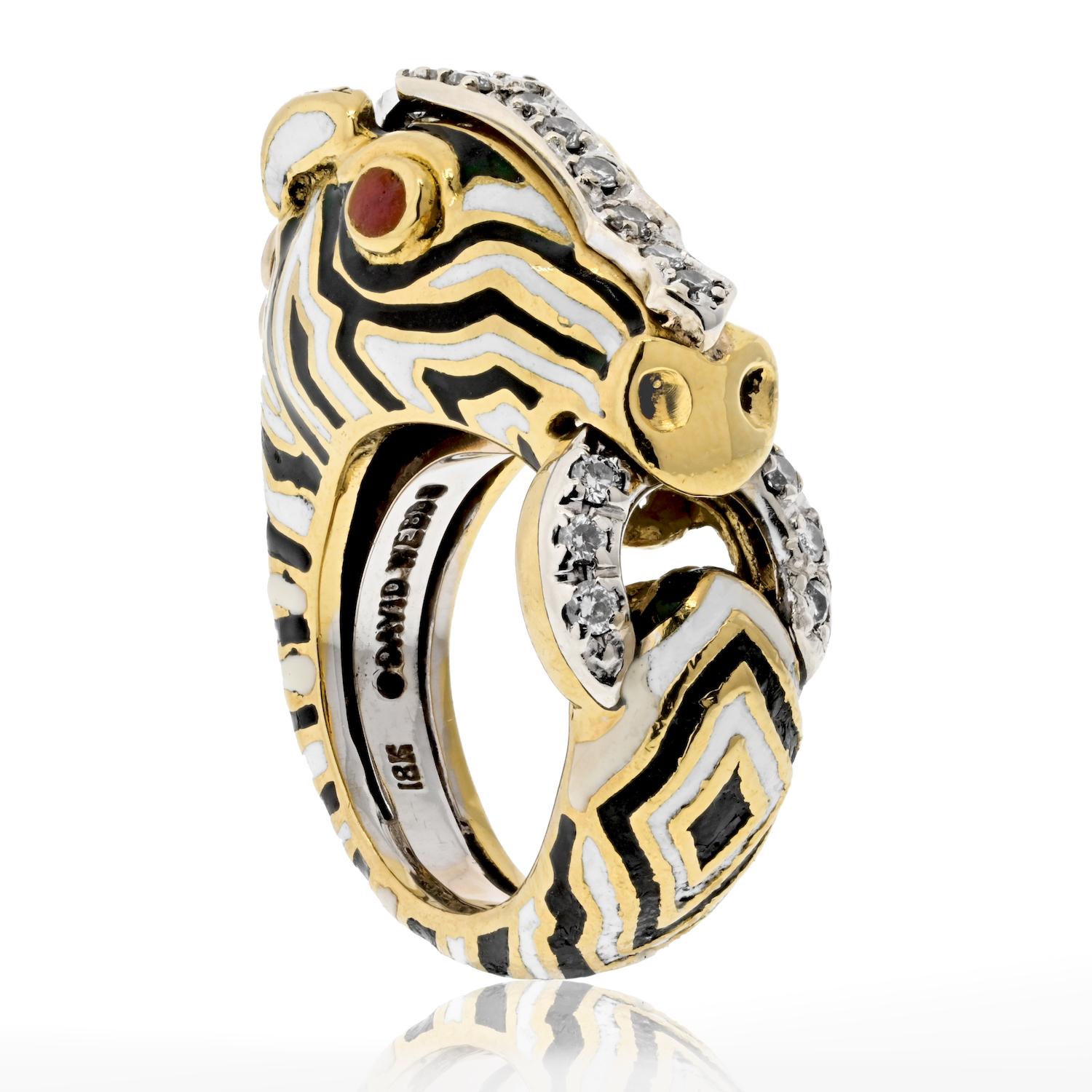 David Webb Platinum and 18K Yellow Gold Diamond Zebra Ring For Sale at ...