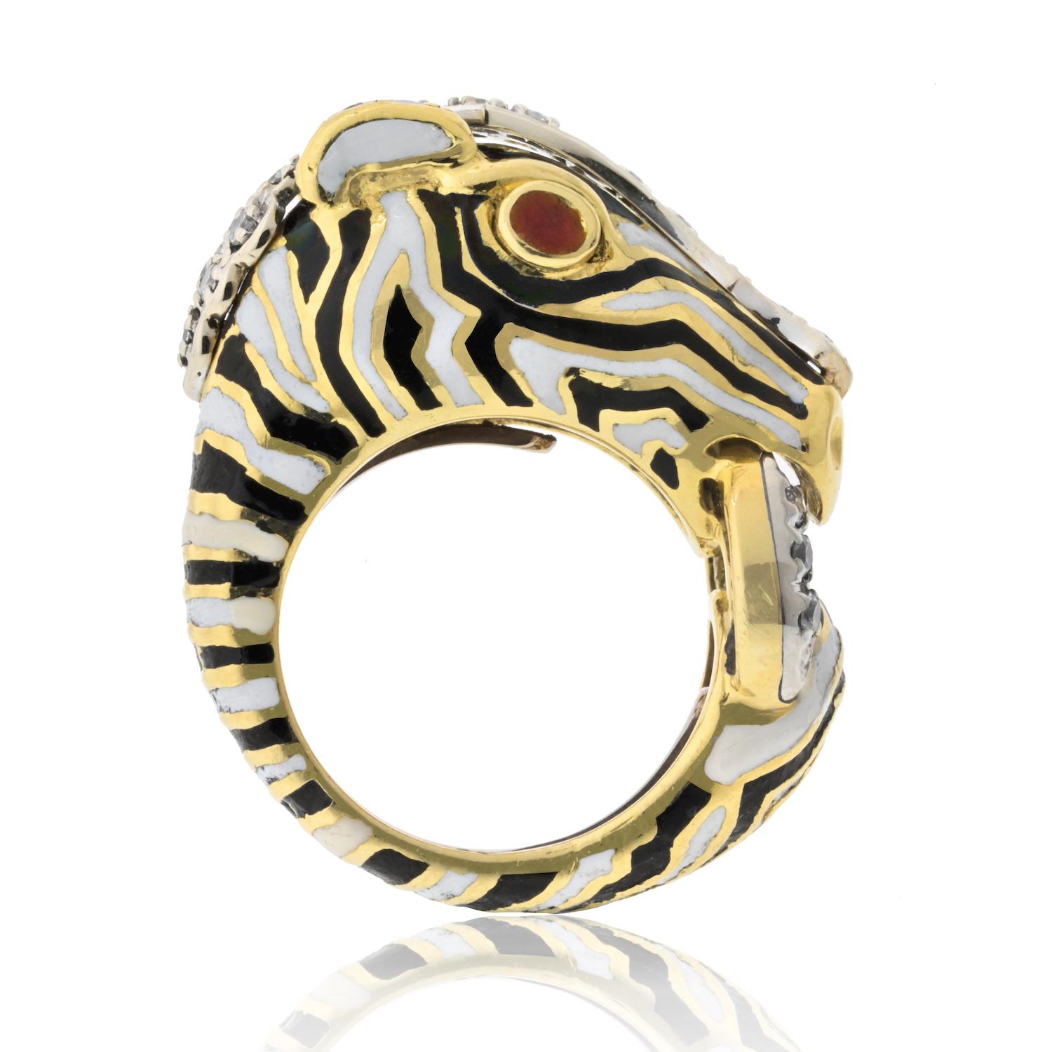 David Webb Platinum and 18K Yellow Gold Diamond Zebra Ring For Sale at ...