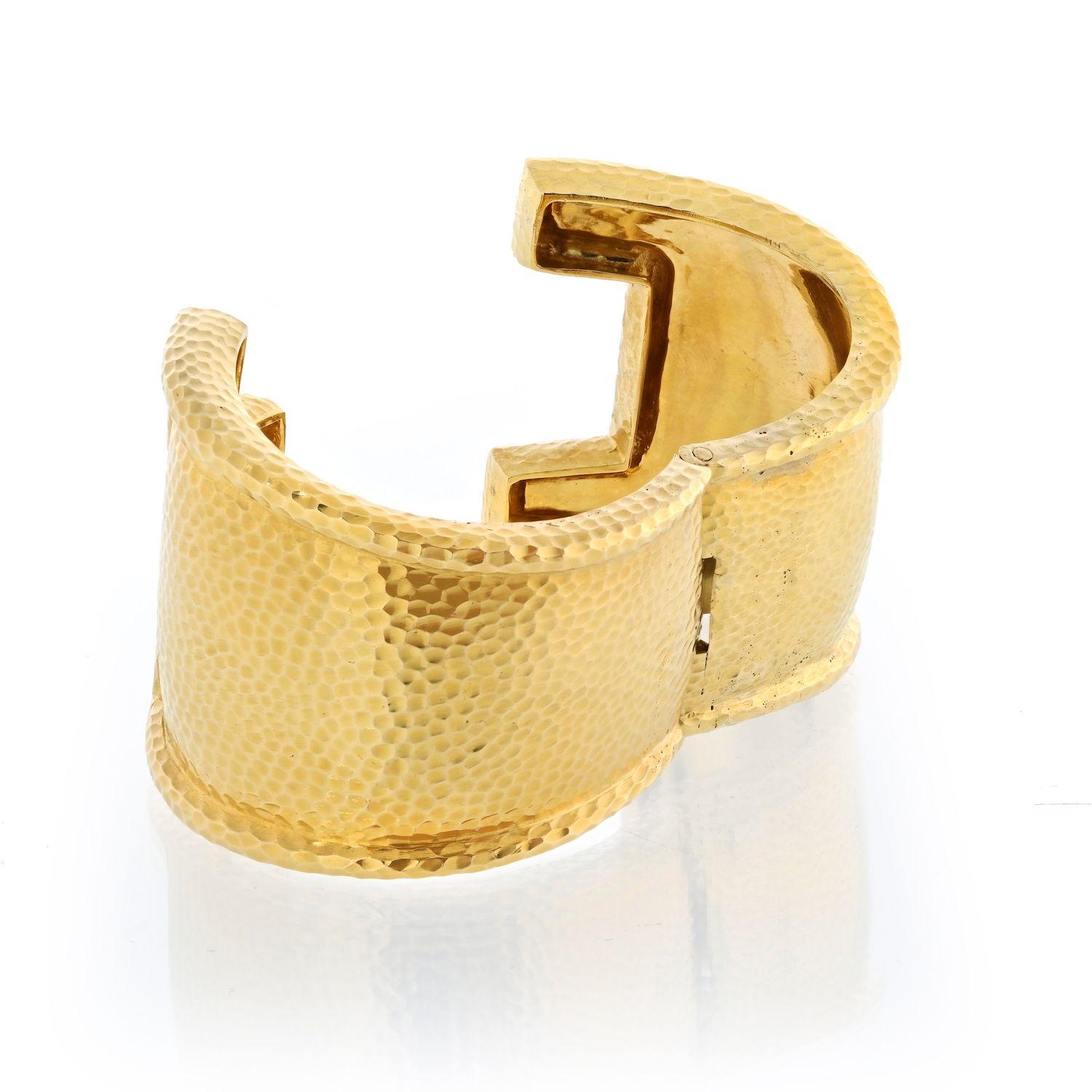 David Webb Platinum and 18K Yellow Gold Hammered Split Front Cuff ...