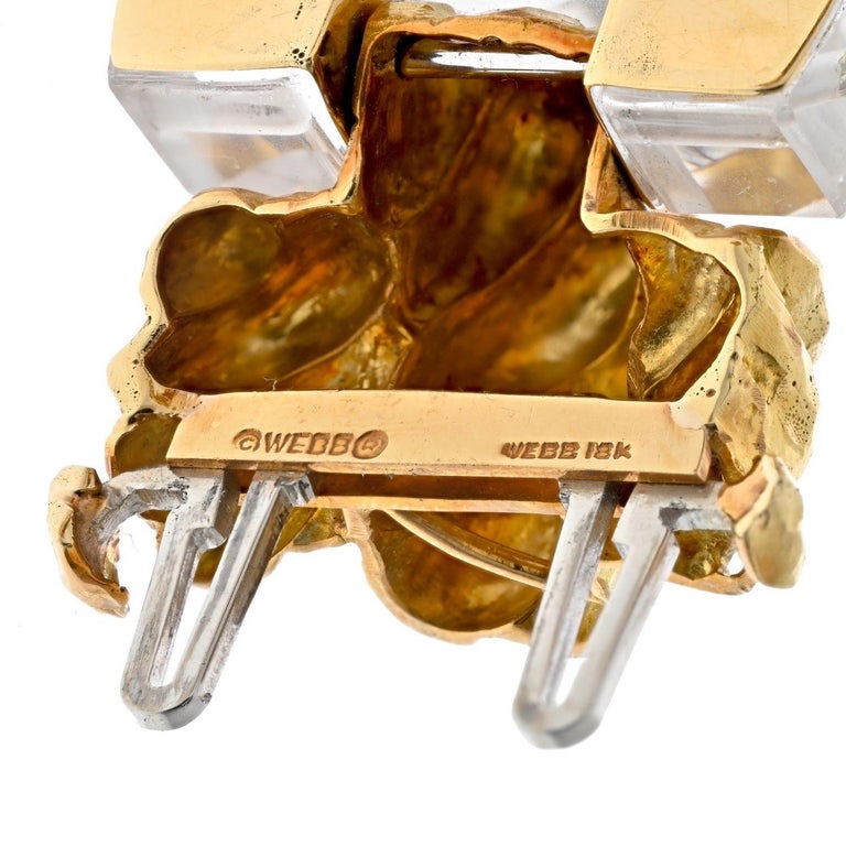 David Webb Platinum and 18k Yellow Gold Rock Crystal Wide Bracelet For ...