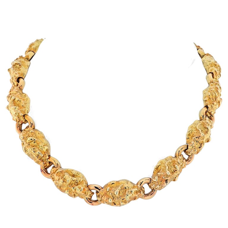 David Webb Platinum and 18K Yellow Gold Textured Nugget Link Necklace ...