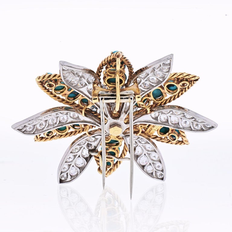 David Webb Platinum and 18K Yellow Gold Turquoise, Diamond Flower ...