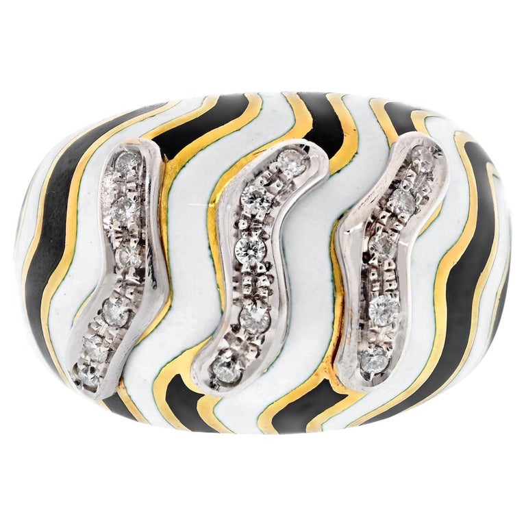 David Webb Platinum and 18K Yellow Gold Zebra Diamond Bombe Ring For ...