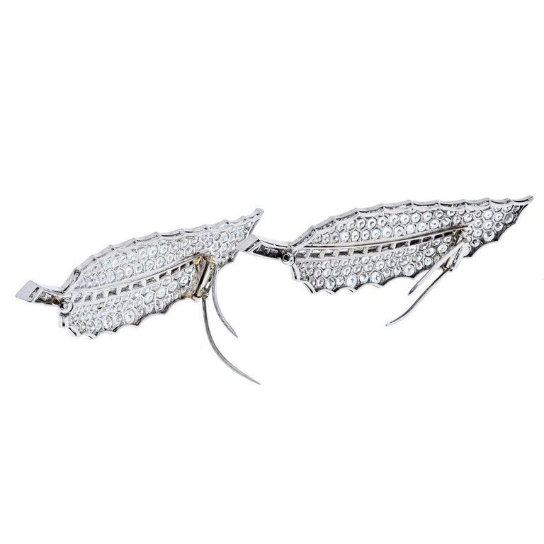 David Webb Platinum 40 Carat Diamond Feather Set of Two Brooches For ...