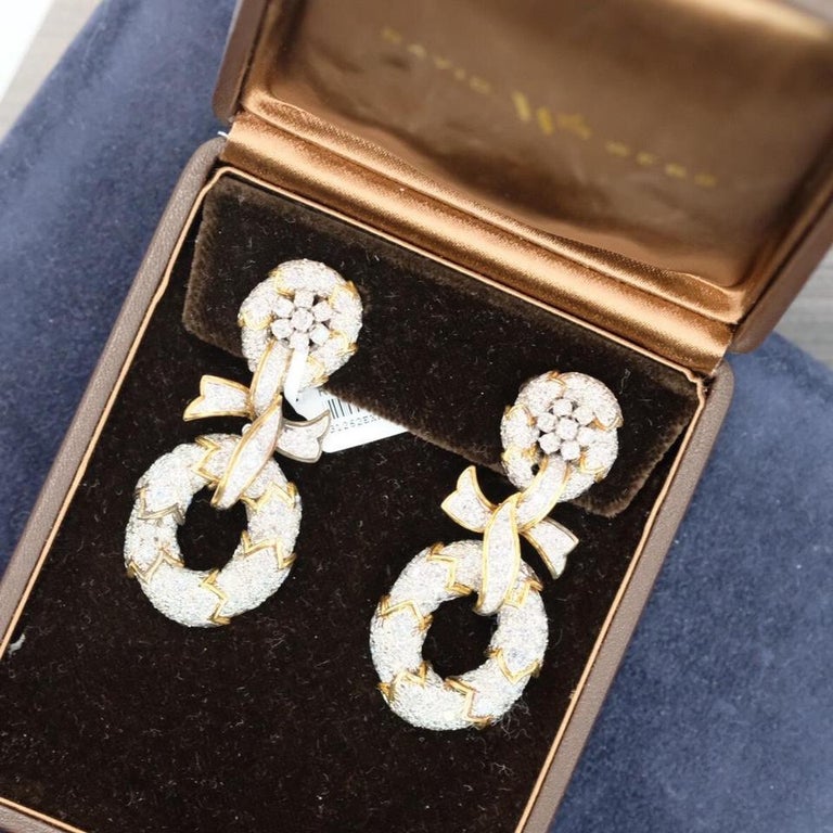 David Webb Platinum Diamond Drop Floral Motif Omega Backing Clip ...