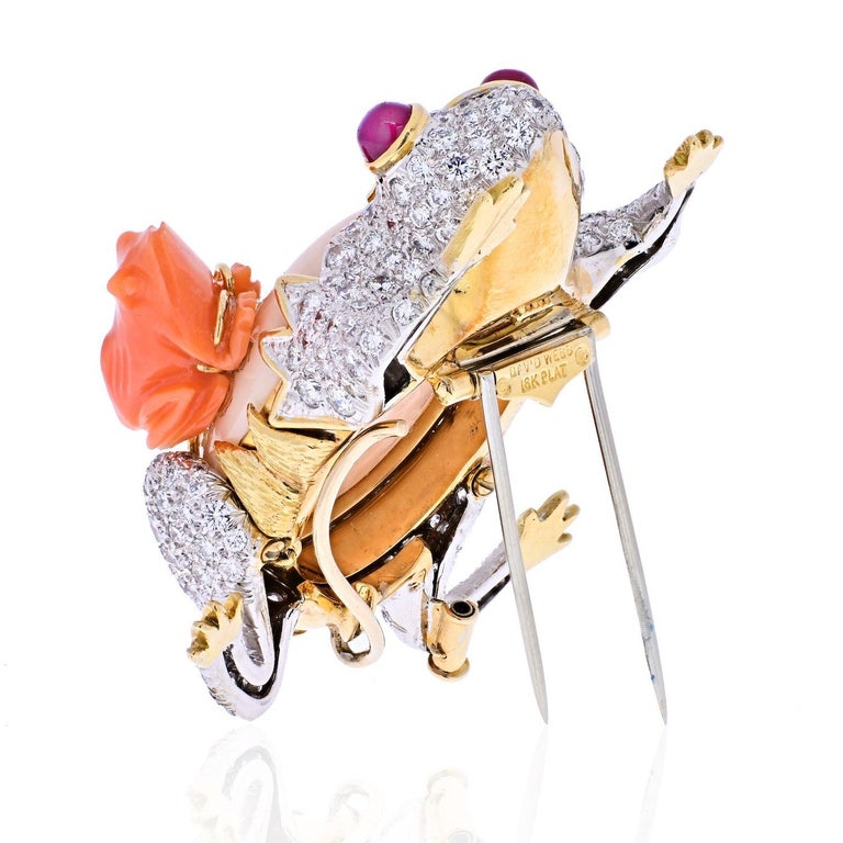 David Webb Platinum and Gold Frog with a Baby Frog in Diamonds and ...