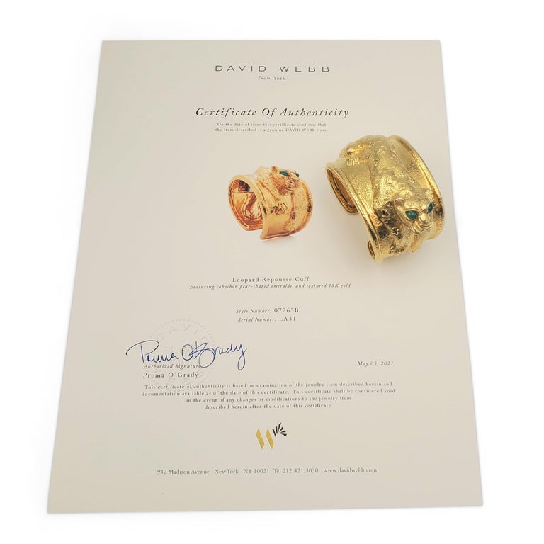 David Webb 'Repoussé Leopard' Yellow Gold and Emerald Sculptural Cuff ...