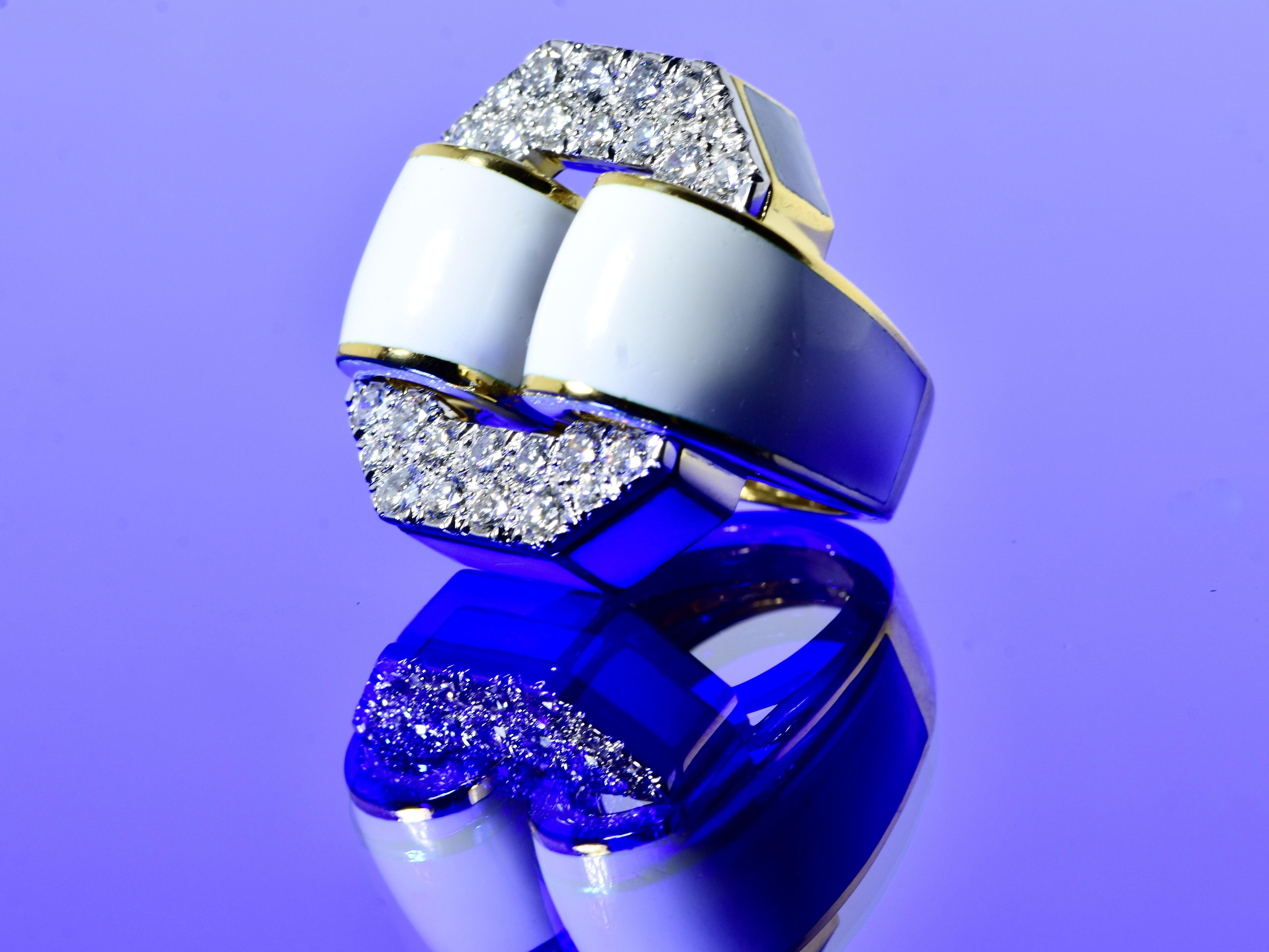David Webb Ring Enamel, 18K, Platinum, signed and with a David Webb ...