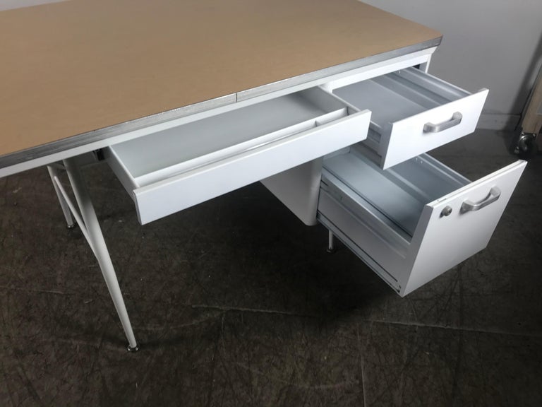 Modernist Lacquered Steel Desk, Metal Industrial at 1stDibs