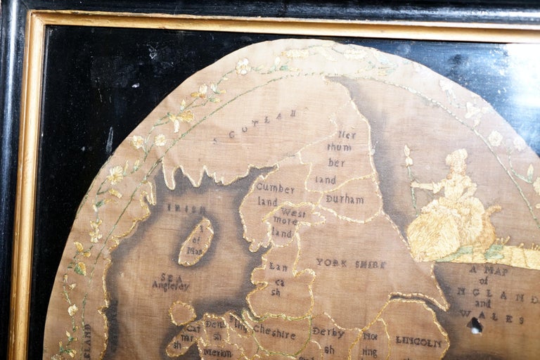 Dated 1798 George III Rare Hand-Sewn on Silk Tapestry Map of England ...