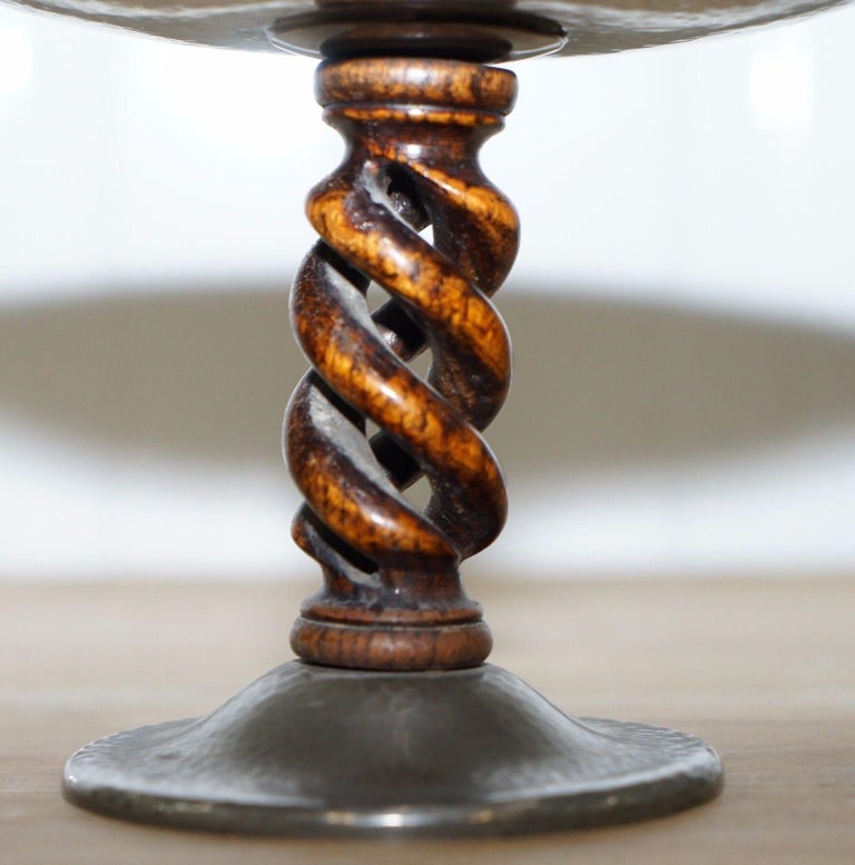 Rare Liberty of London Tudric Pewter Tazzar with Barley Twist Walnut ...