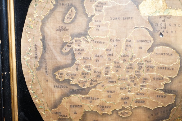 Dated 1798 George III Rare Hand-Sewn on Silk Tapestry Map of England ...