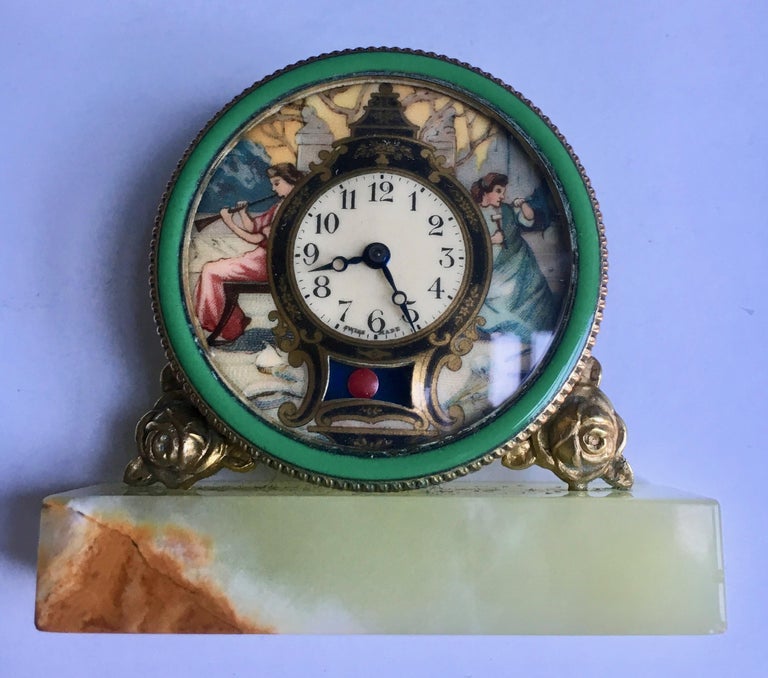 Swiss Hand-Painted Desk Clock at 1stDibs