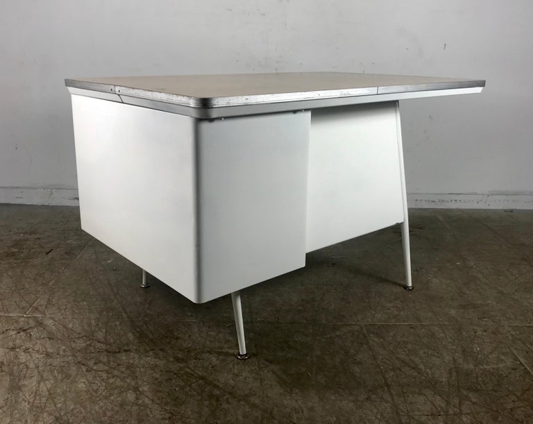 Modernist Lacquered Steel Desk, Metal Industrial at 1stDibs