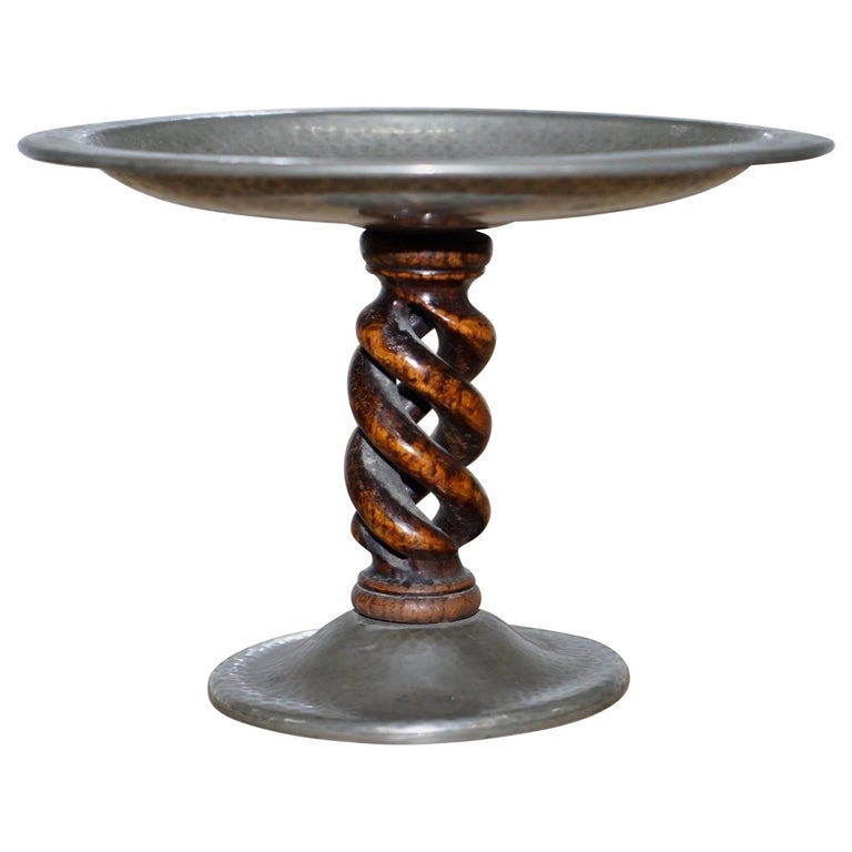 Rare Liberty of London Tudric Pewter Tazzar with Barley Twist Walnut ...