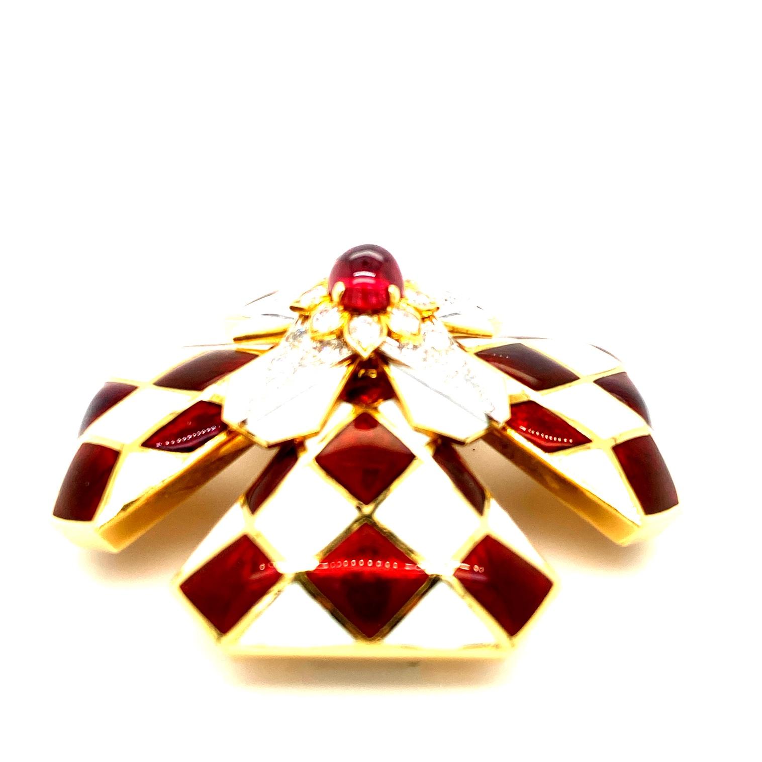 David Webb Ruby, Diamond and Enamel Heraldic Harlequin Brooch For Sale ...