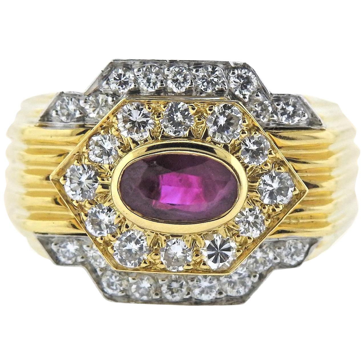 David Webb Ruby Diamond Platinum Gold Ring For Sale at 1stDibs