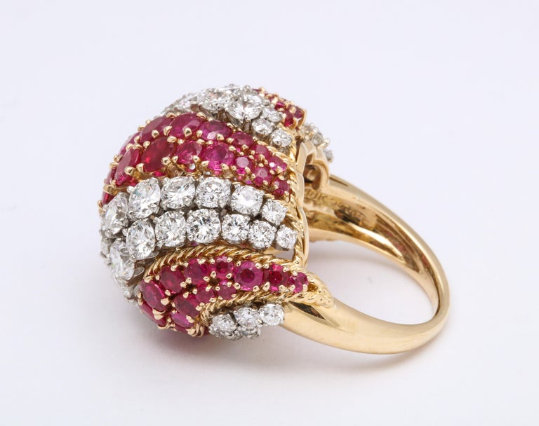 David Webb Ruby Diamond Yellow Gold Bombe Ring For Sale at 1stDibs