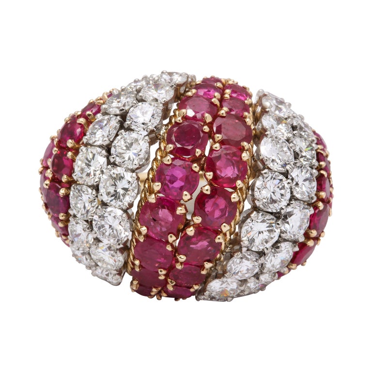 David Webb Ruby Diamond Yellow Gold Bombe Ring For Sale at 1stDibs