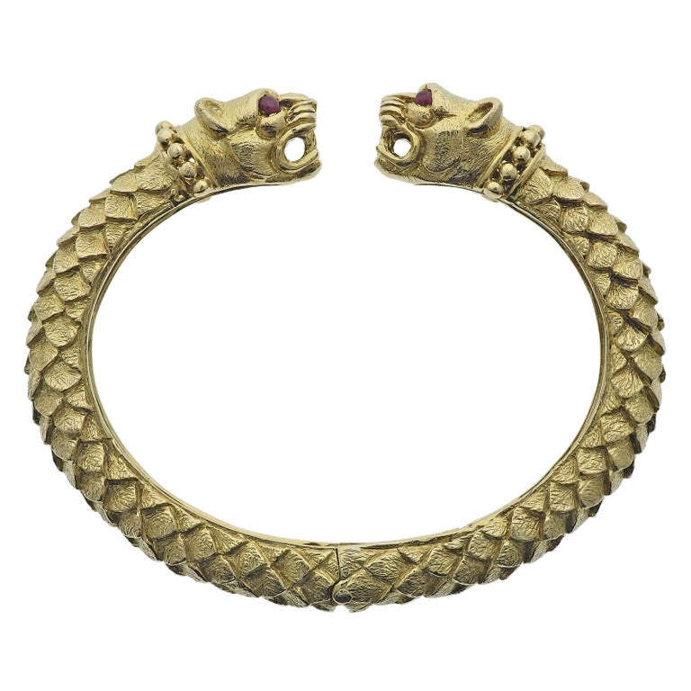 David Webb Ruby Leopard Cuff Bracelet For Sale at 1stDibs