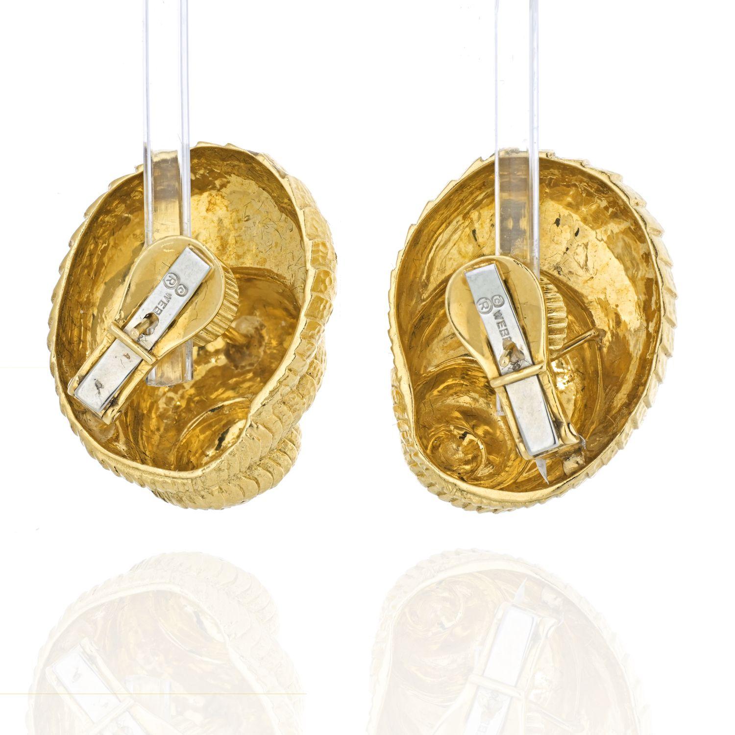 David Webb Shell Platinum and 18K Yellow Gold Hammered Finish Earrings ...