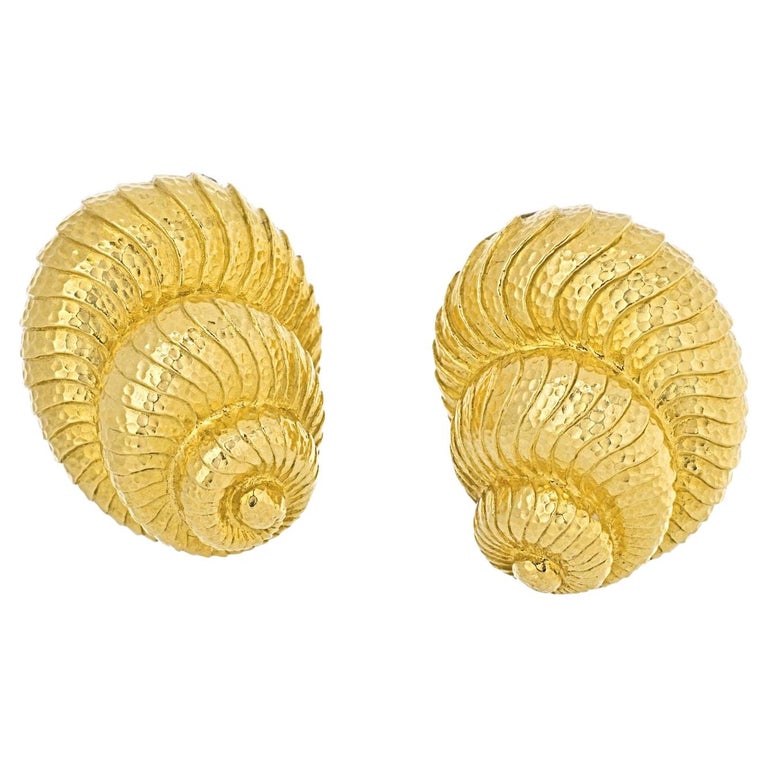 David Webb Shell Platinum and 18K Yellow Gold Hammered Finish Earrings ...
