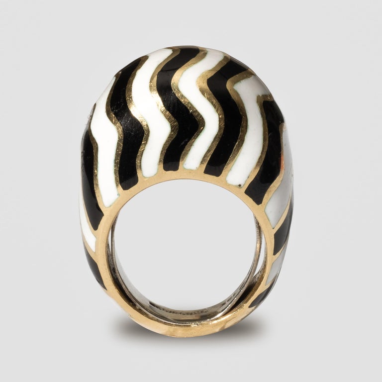 David Webb Signed 18K Gold Enamel Dome Ring For Sale at 1stDibs