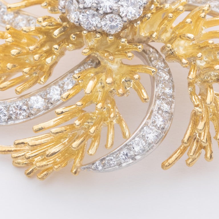 David Webb Signed Two Tone 18k Gold and Diamond Brooch For Sale at 1stDibs