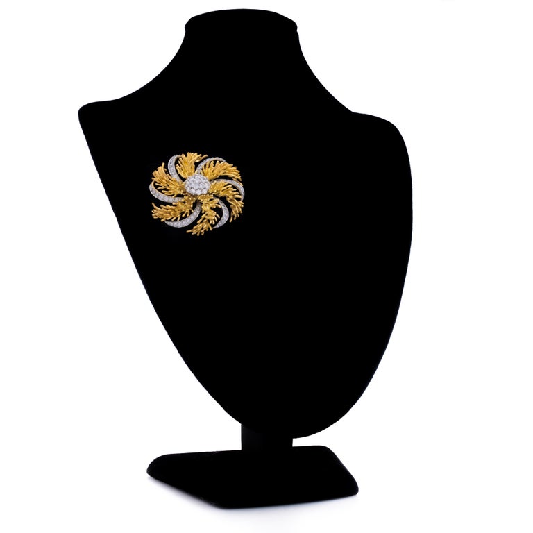David Webb Signed Two Tone 18k Gold and Diamond Brooch For Sale at 1stDibs