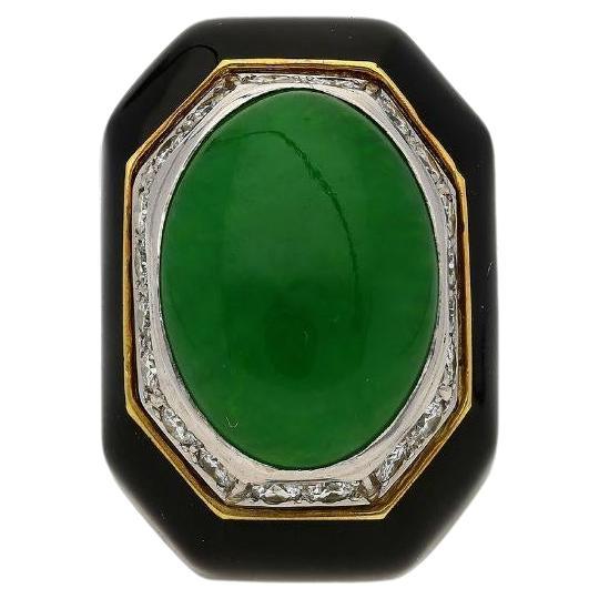 David Webb Signed Type A Fei Chui Jadeite Jade and Onyx Platinum and ...