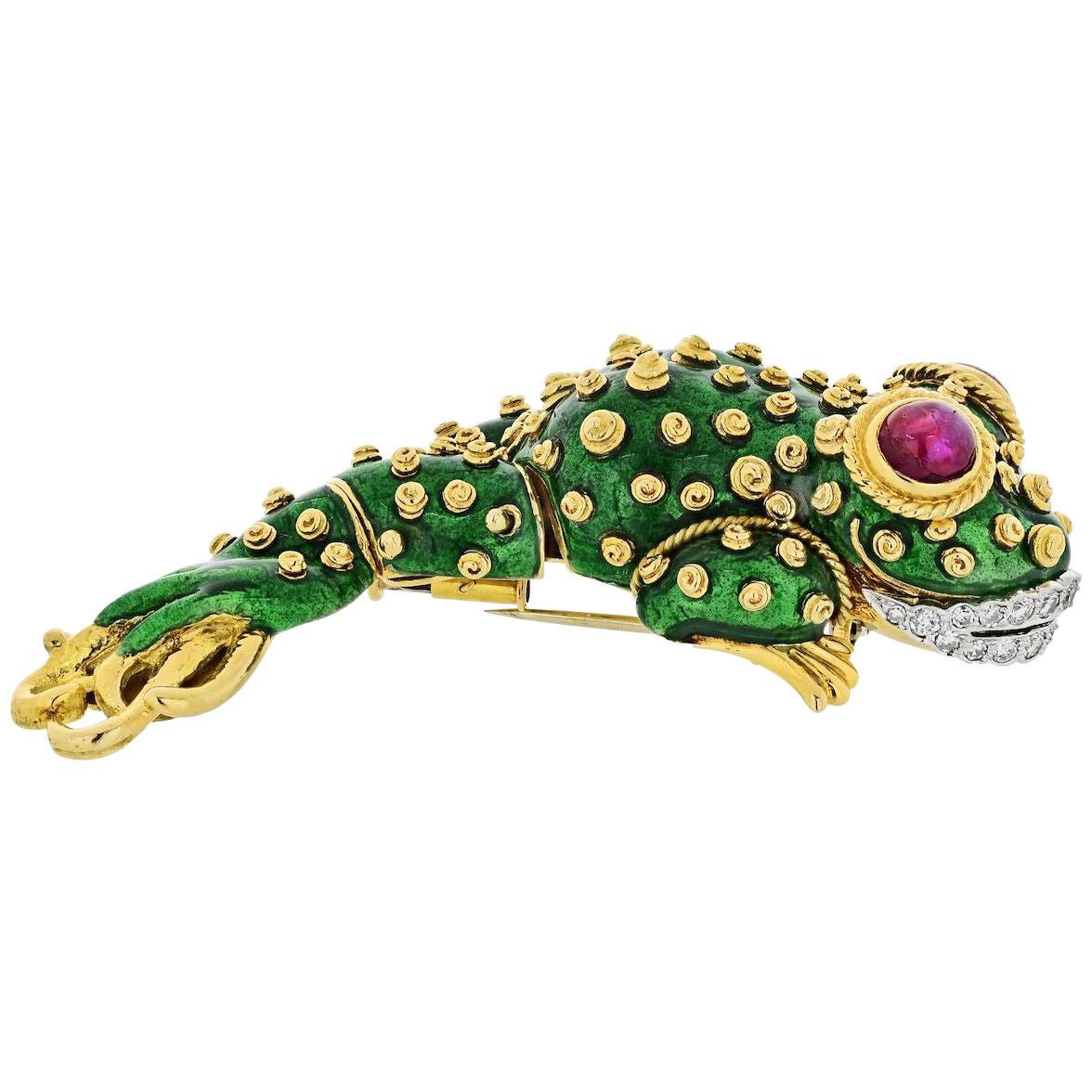 David Webb Two-Tone Diamond, Turquoise, Ruby Turtle Brooch For Sale at ...