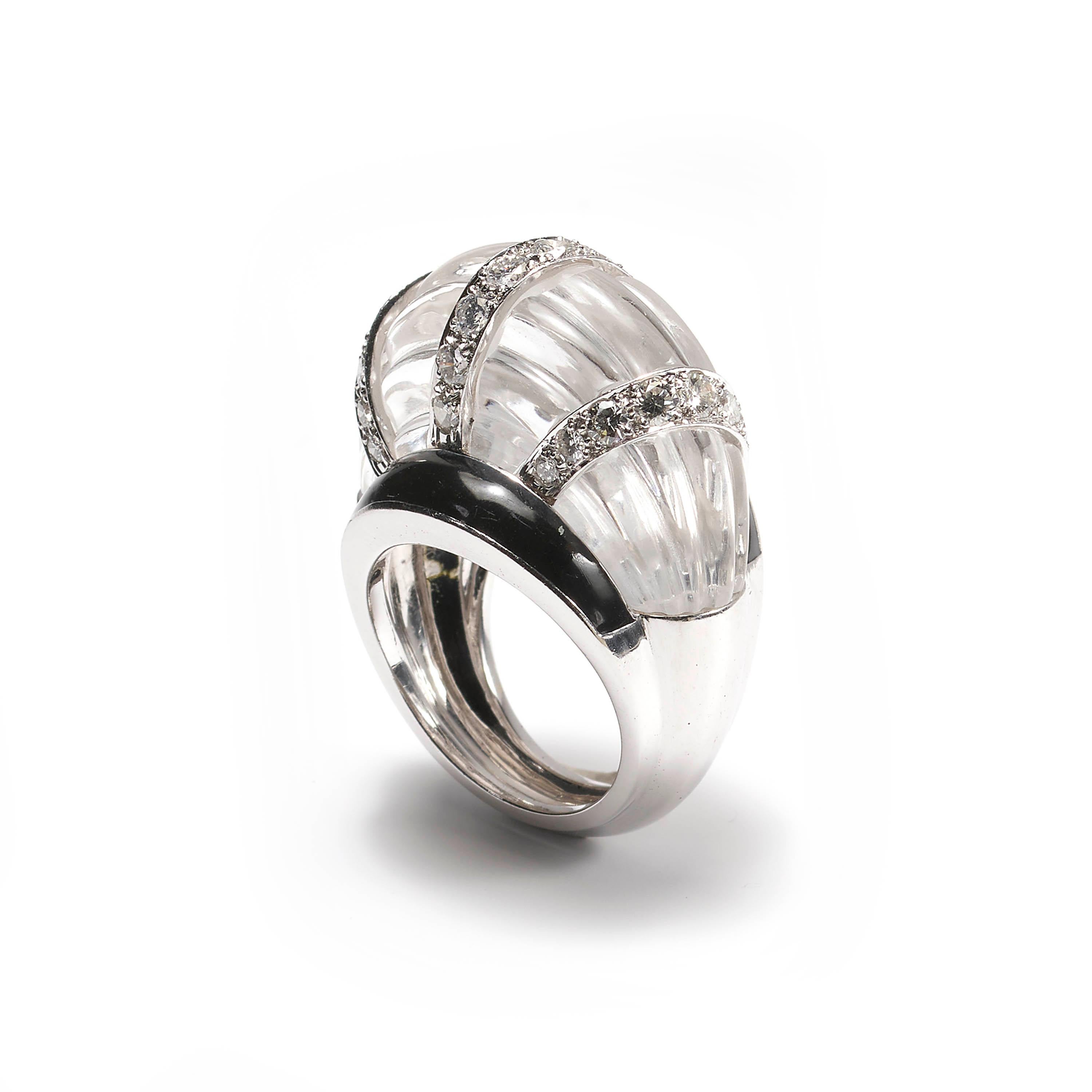 David Webb Vintage Rock Crystal, Diamond And Enamel Ring, Circa 1980 ...