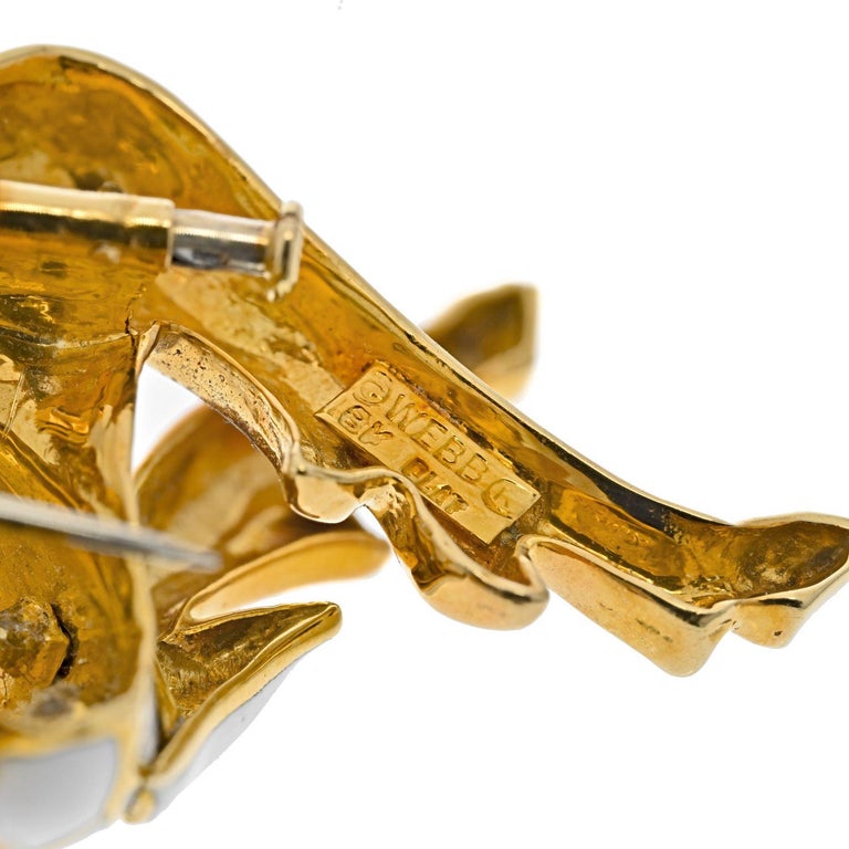 David Webb 18K Yellow Gold Diamond And Ruby White Enamel Goat Brooch ...