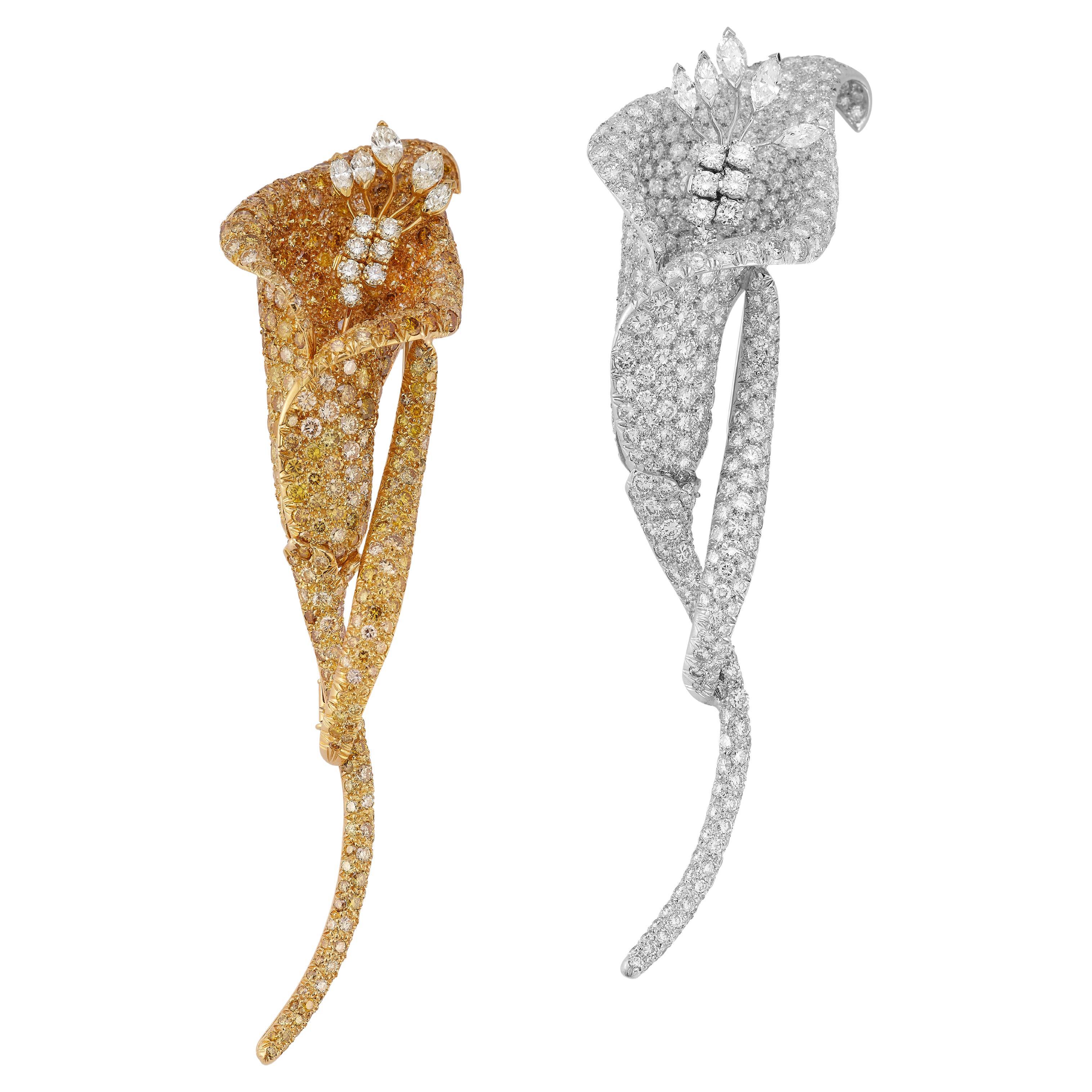 David Webb Yellow and White Diamond Calla Lily Brooches For Sale at 1stDibs