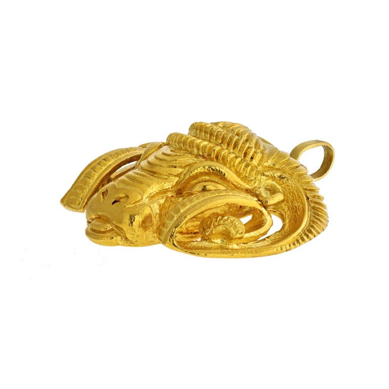 David Webb Zodiac Kingdom 18 Karat Yellow Gold Aries Ram Head Pendant ...