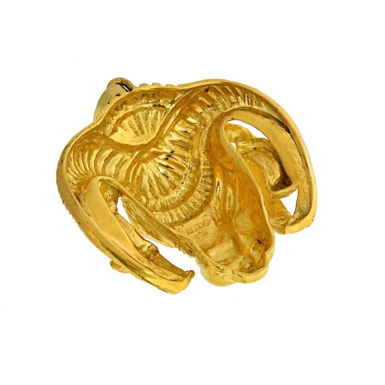 David Webb Zodiac Kingdom 18 Karat Yellow Gold Aries Ram Head Pendant ...