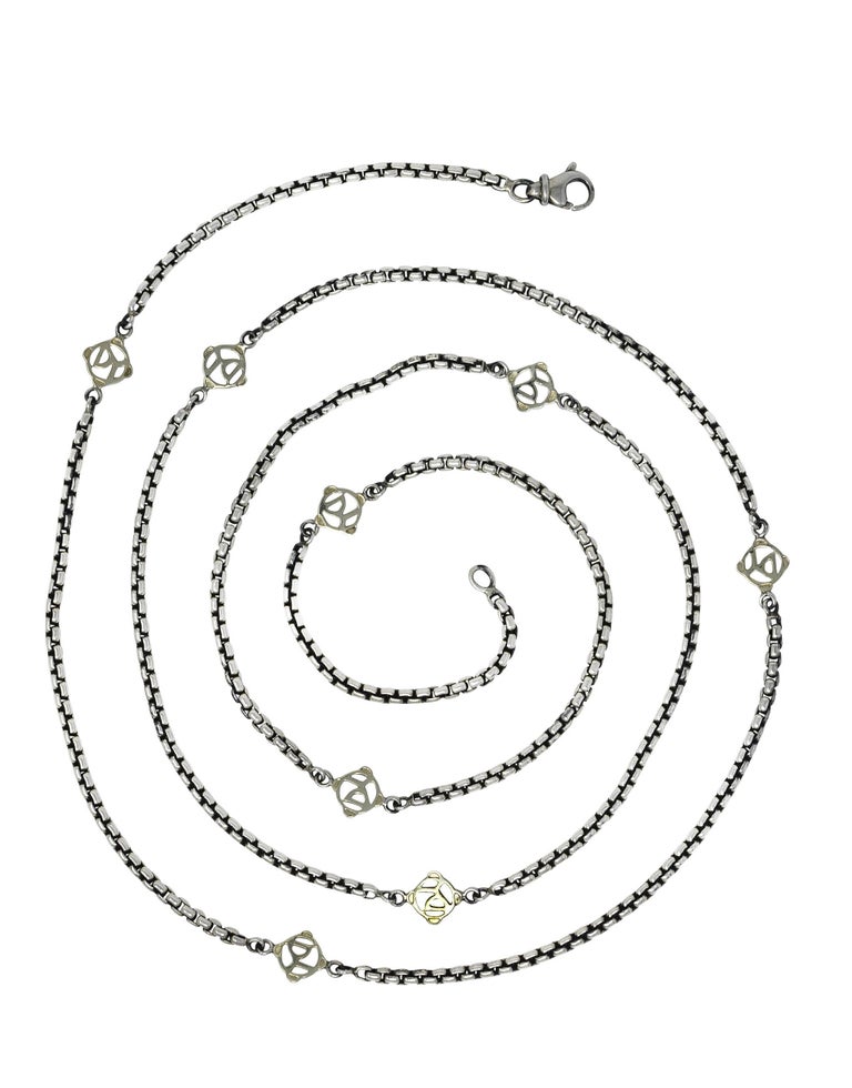 David Yurman 14 Karat Gold Sterling Silver Box Chain Station Necklace ...